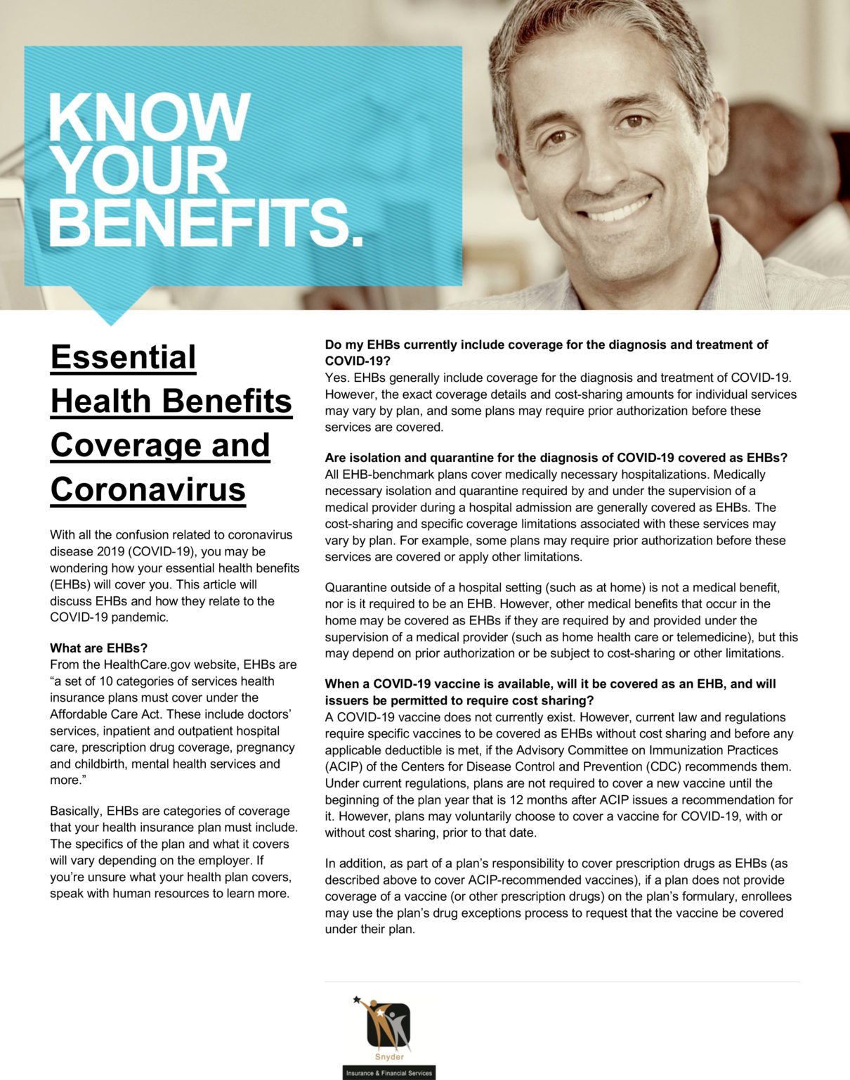 Essential Health Benefit Coverage and Coronavirus - Snyder Insurance ...